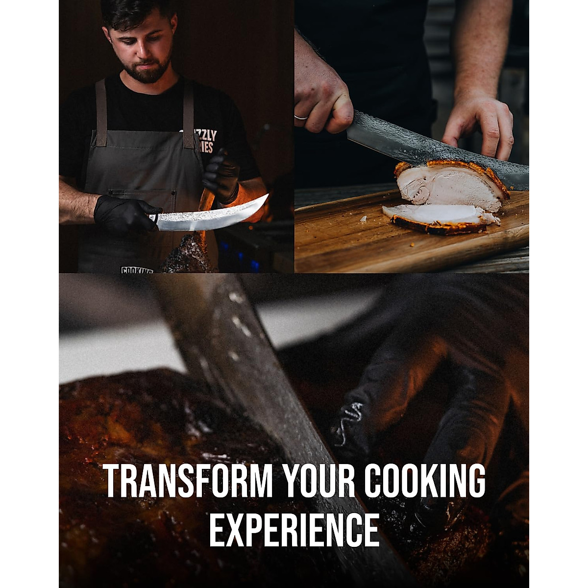 The Cooking Guild Slicer Knife - 12 Inches - Grizzly Series - San Mai Steel Japanese Slicing Knife with Hammered Finish - Rosewood Handle Meat Slicer - Rust-Resistant