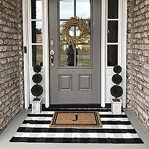 CAINANEL Buffalo Plaid Rugs Cotton Black and White Check Rug 35.4'' x 59''Hand-Woven Indoor/Outdoor Area Rug for Welcome Door Mat, Front Porch,Kitchen,Bathroom,Entry Way,Living Room (3' x 5')