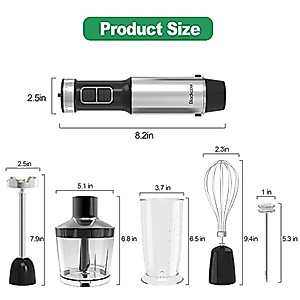 Blackcow Immersion Hand Blender,800W 5-in-1 Hand Blender Electric 12-Speed with Turbo Mode,Handheld Blender Stick with Titanium Stainless Steel Blades for Soup, Smoothie, Puree, Baby Food