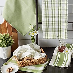 DII Everyday Basic Kitchen Collection Large Woven Cotton Dishtowel/Tea Towel Set, 18x28, Antique Green, 5 Count