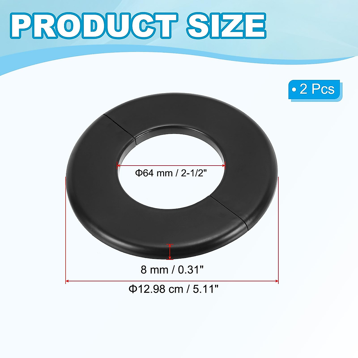PATIKIL Wall Split Flange 2.52" (64mm),2 Pcs ABS Round Self-Adhesive Escutcheon Plate Buckles Water Pipe Cover for Kitchen Bathroom Arm Pipe Faucet Decoration, Black