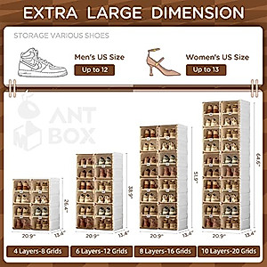 ANTBOX Shoe Organizer Storage Box, Portable Folding Shoe Rack for Closet with Magnetic Clear Door,Large Sneaker Cabinet Bins All-in-one Sturdy Easy Assembly 8 Layers-16 Grids