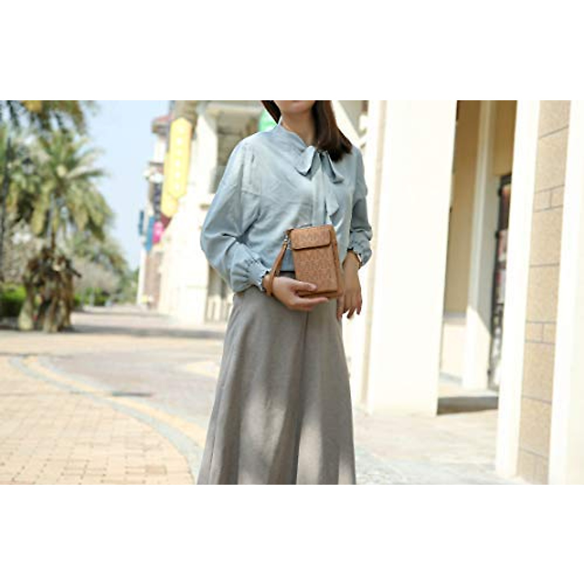 MKF Crossbody Cellphone Handbag for Women Wallet Purse – PU Leather Multi Pockets Clutch Bag, Wristlet Strap Beige