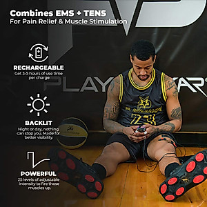 PlayMakar TENS Unit + Muscle Stimulation System | TENS for Pain Relief | Muscle Stimulation for Muscle Training and Recovery | 10 Pre-Set Programs | Backlit Display