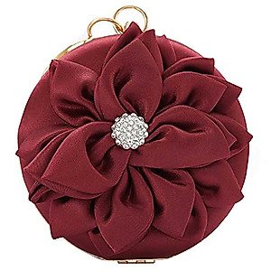 Barode Women Evening Bag Satin Flower Clutch Purse Wedding Party Prom Handbag (Red)