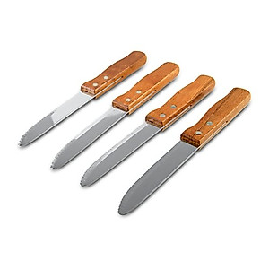 SET OF 4 - 5-Inch Blade Restaurant Style Steak Knives, Round Tip, Thick-Grip Wood Handle Steak Knife Set