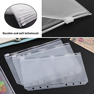 YOTINO 30PCS A6 Size 6 Holes Binder Pockets,Binder Zipper Folders, Waterproof PVC Clear Cash Budget Envelopes Binder Pouches, for 6-Ring Notebook Binder for Cards, Coins, Stamps