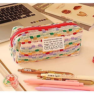 JHTPSLR Wool Knitting Pencil Pouch Colorful Knitting Wool Pencil Case Aesthetic Pencil Pouch Zipper Pen Bag Storage Bag Make Up Bag Stationery Organizer Bag for Office Travel (Multi)