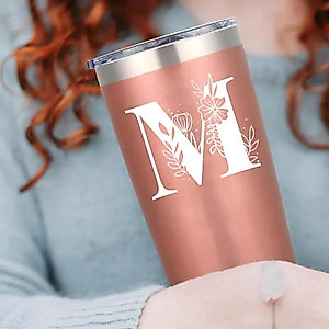 Generic Personalized Initial Mug Tumbler 20oz Initial Keychain, Monogrammed Travel Mug for Wedding Birthday Graduation Party, Birthday Christmas Gifts for Women Mom Sisters Teacher Coworker (D)