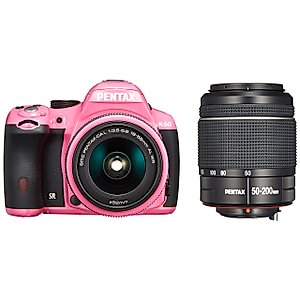 Pentax K-50 16MP Digital SLR Camera Kit with DA L 18-55mm WR f3.5-5.6 and 50-200mm WR Lenses (Pink) - International Version