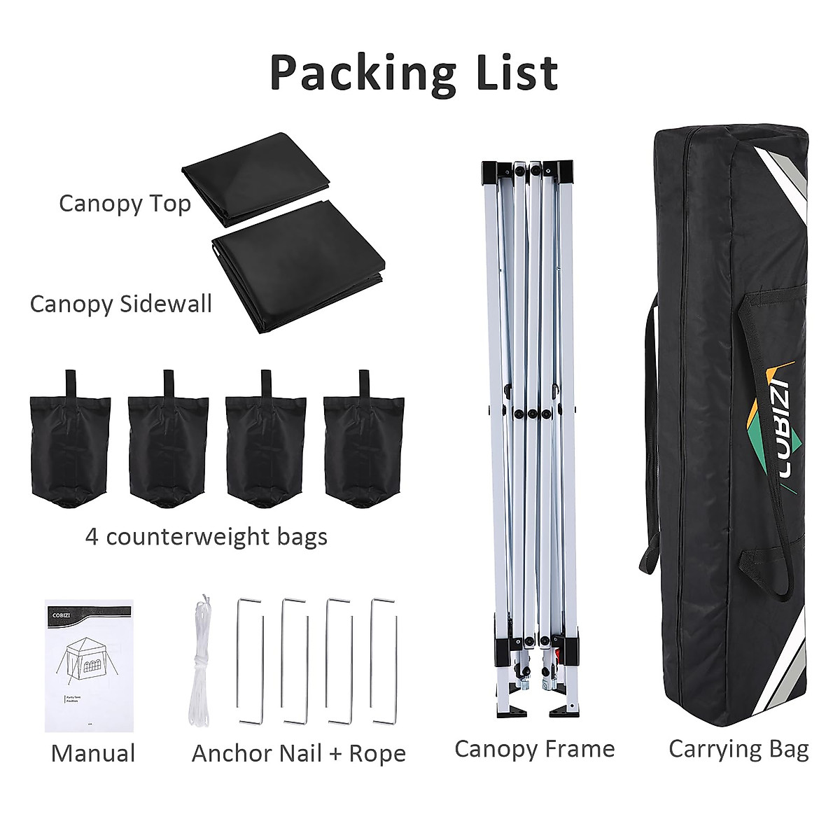 COBIZI 10x10 Ez Pop Up Canopy Tent with 4 Sidewalls Commercial Instant Gazebo Tents for Parties,Waterproof Adjustable Outdoor Patio 10x10 Heavy Duty Canopy Party Tent with 4 Sand Bags,8 Stakes(Black)