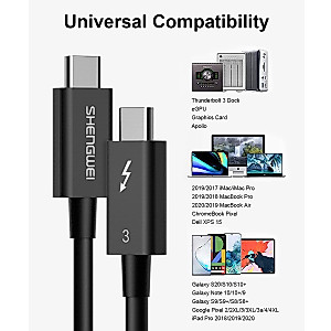 SHENGWEI Thunderbolt 3 Cable 2.3 ft, USB C Cable Supports 40Gbps Date Transfer 100W Charging(20V 5A) Single 5K@60Hz Monitor, Ideal for Type-C MacBook, Dell, Apollo, Pixel, Docking, Hub and More