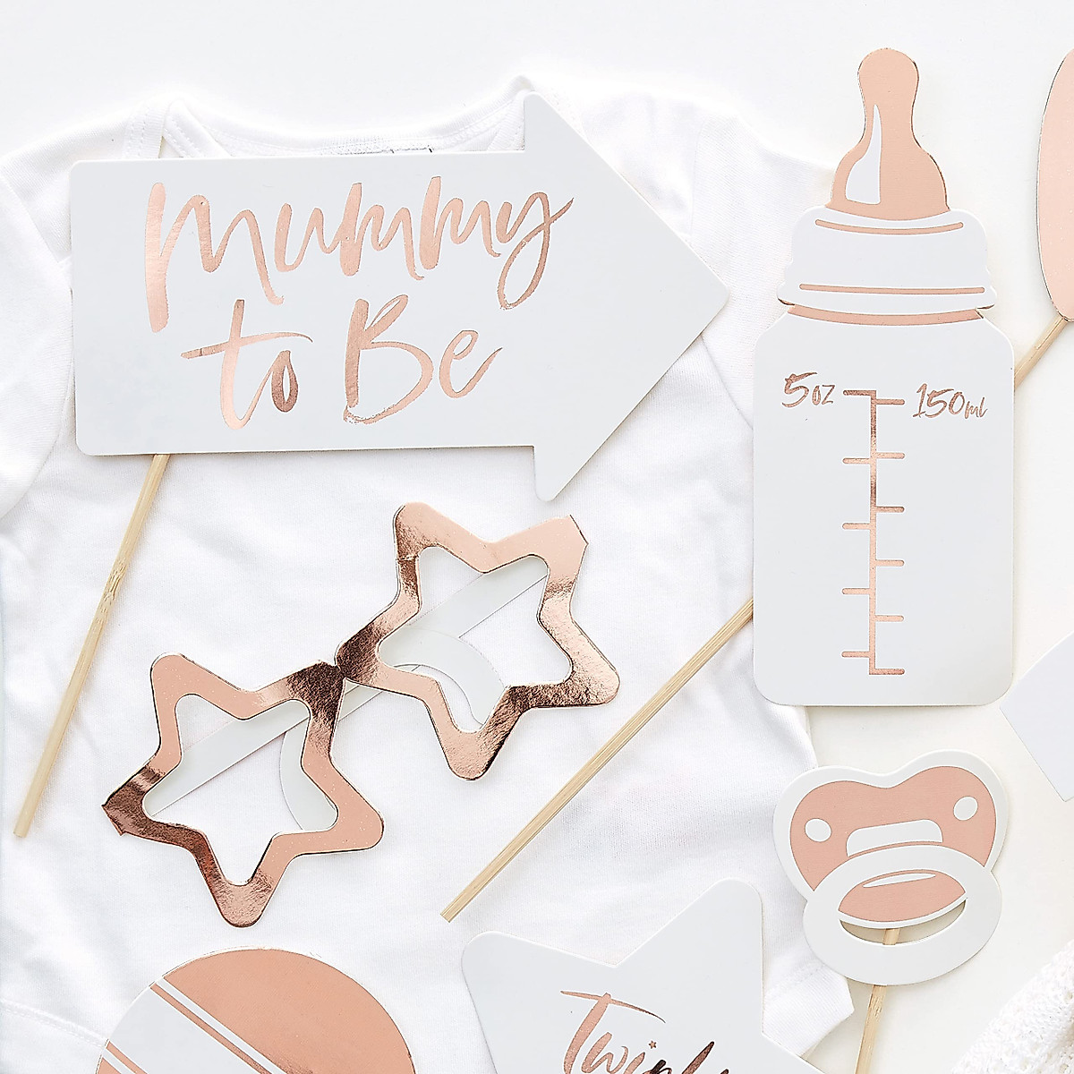 Ginger Ray 10 Pack Rose Gold Foiled Baby Shower Photo Booth Props Twinkle Twinkle Gold