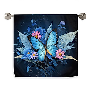 Dujiea Blue Butterfly Flower Kitchen Dish Towels Decorative Hand Towels Absorbent Microfiber Towel Multipurpose for Bathroom Hotel Gym Spa 15 X 27 Inches