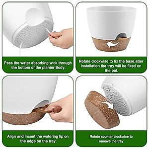 QRRICA Plant Pots 10/9/8/7.5/7 Inch Self Watering Pots, Set of 5 Plastic Planters with Drainage Holes and Saucers,Plastic Flower Pots,Nursery Planting Pot for Indoor Out Door Plants（White）