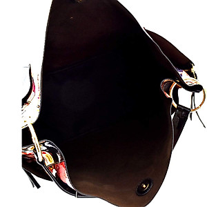 Michelle Obama Magazine Cover Print Multi Pocket 3 in 1 Single Strap Hobo Purse Handbag Crossbody Bag Wallet SET (Patent Leather - BLACK/WHITE)