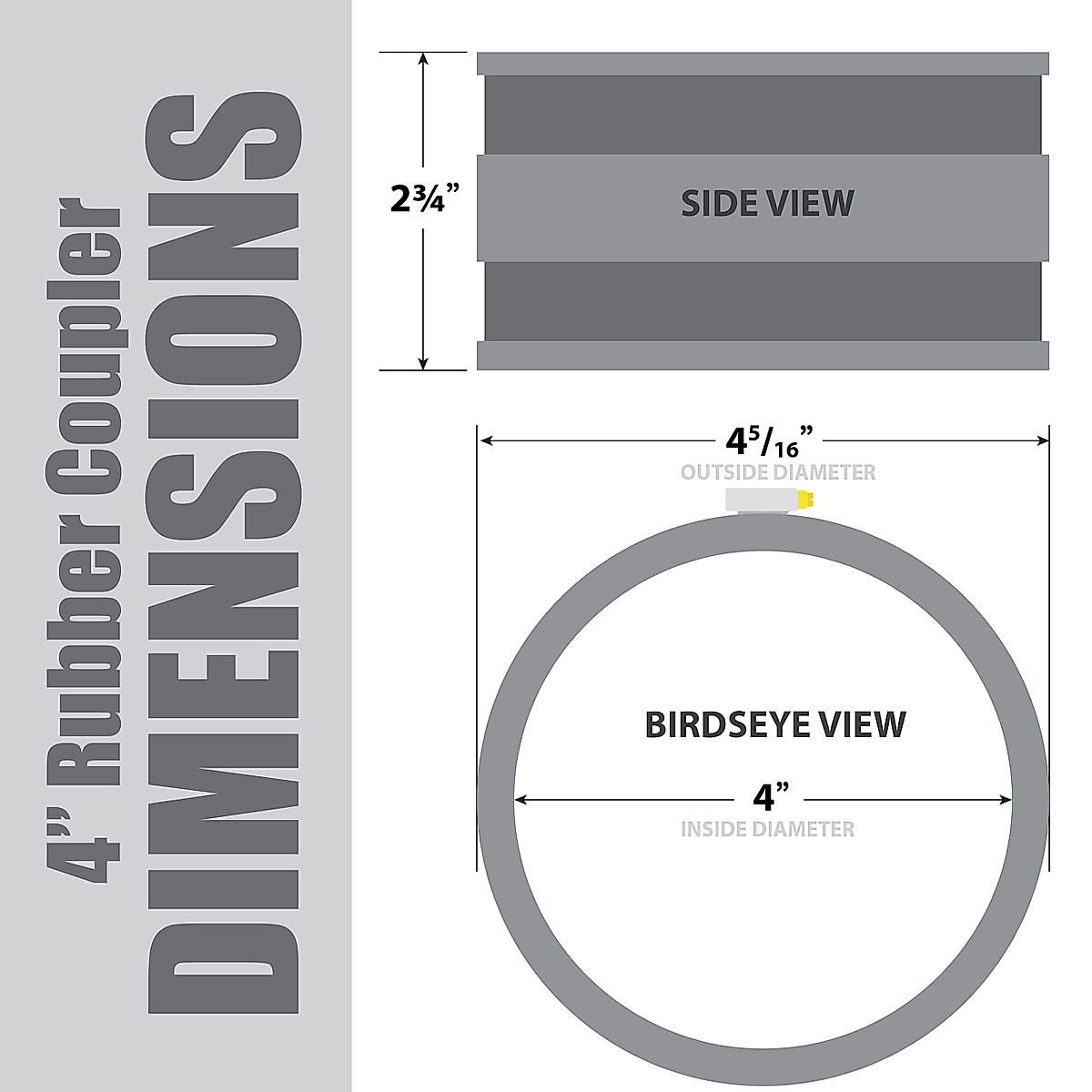 4 inch to 2-1/2 inch Reducer with 4 inch Flexible Cuff Rubber Coupler Fitting and Stainless Steel Hose Clamps for Dust Collection on Machinery and Workshop Vacuums
