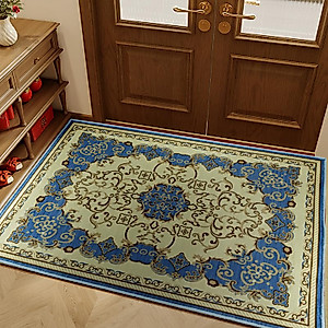 QUMOX 9'10"x6'6" European Palace Vintage Area Rug, Machine Washable, Non-Slip, Perfect for Living Room and Bedroom
