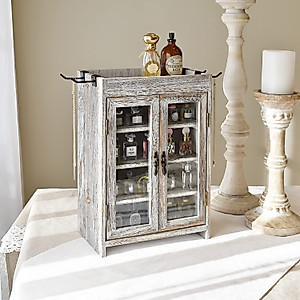 Ikee Design Small Wooden Countertop Storage Cabinet with Adjustable Shelves and Removable Hooks, Perfect for Perfume, Pantry, Essential Oil, 10.4W x 6.1D x 14.4H in, Antique White