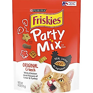 Purina Friskies Made in USA Facilities Cat Treats, Party Mix Original Crunch - (6) 6 oz. Pouches