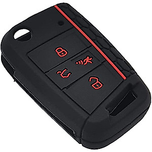 EXUNTECH 2Pcs Silicone Remote Key Fob Cover Compatible for 2020 2019 2018 2017 VW Volkswagen Golf Alltrack Sportwagen GTI Tiguan Atlas Polo Skoda Octavia, Red Blue Buttons