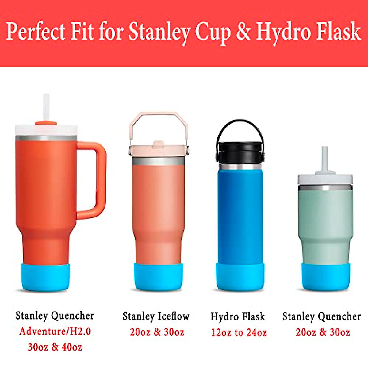 2Pcs Protective Silicone Boot For Stanley Quencher Tumbler 30 oz 40 oz & IceFlow 20oz 30oz & Hydro Flask Water Bottle 12-24oz & Simple Modern 40 oz Tumbler- Cup Bottom Sleeve - Stanley Cup Accessories