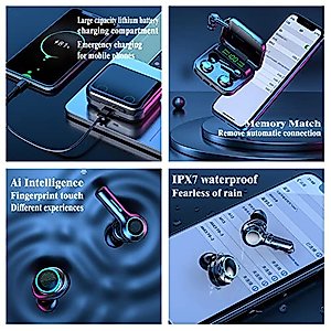 Wireless Earbuds High Capacity Charging Cabin Noise Cancelling Mic Bluetooth Headphones Fingerprint Touch Led Display Waterproof in Ear Earplugs,Headsets for Apple、 Android、iPad&Samsung (4,Black)