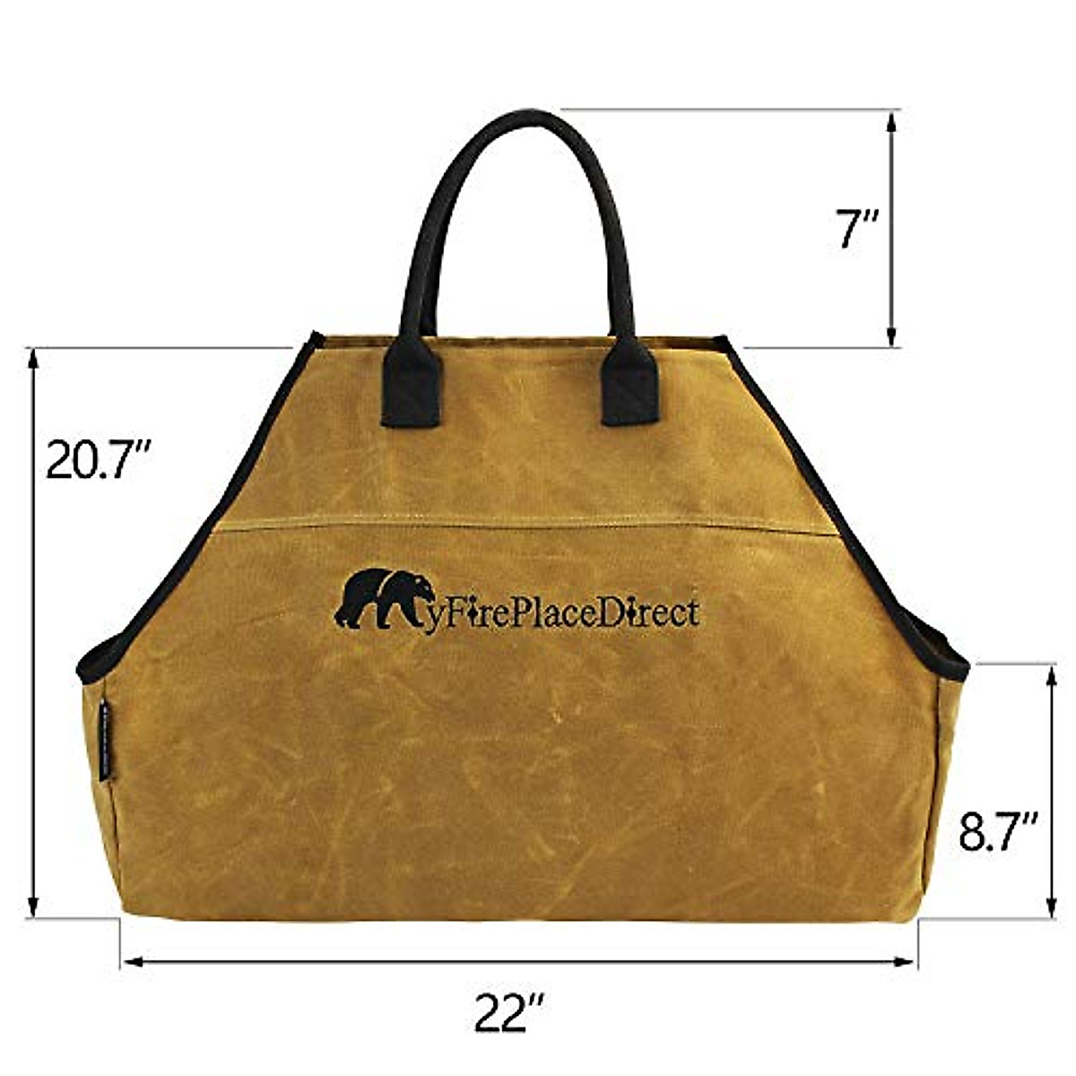 MyFirePlaceDirect Heavy Duty Waxed Canvas Log Carrier Tote Bag with Unique Embroidered Logo, Extra Large Durable Firewood Holder with Strong Comfort Handle, Heavy Duty Wood Carrying Bag Rust