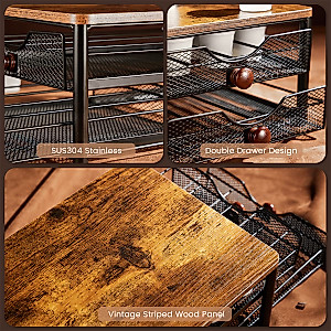 HOYRR K Cup Holder, K Cup Storage Rack, Coffee Station Coffee pods Organizer, 2-Layer Storage Drawer K Cup Holder , K Cup Holder of Wood and Iron,48 Capacity Capsule Pods Storage Organizer.