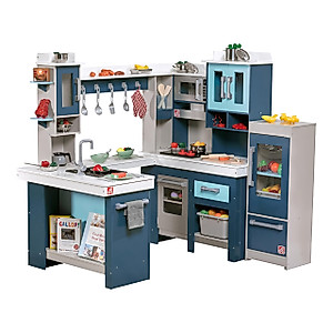 Step2 Grand Walk-In Wooden Kitchen Set for Kids, Indoor/Outdoor Pretend Play Kitchen, Ages 3+ Years Old, 15 Piece Toy Accessory Set, Easy Assembly