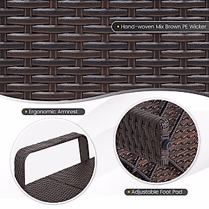 Tangkula Outdoor Chaise Lounge Chair and Table Set with Folding Canopy and Armrests, Patio Rattan Reclining Chair with 6-Level Adjustable Backrest, Cushioned Outdoor Recliner for Poolside, Backyard