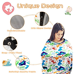 Baby Car Seat Covers Mesh Zipper Peep Window Nursing Cover Breastfeeding Scarf Baby Carseat Canopy Infant Stroller Cover Baby Shower Gifts for Girls and Boys Mothers Day Gifts (Dinosaur)