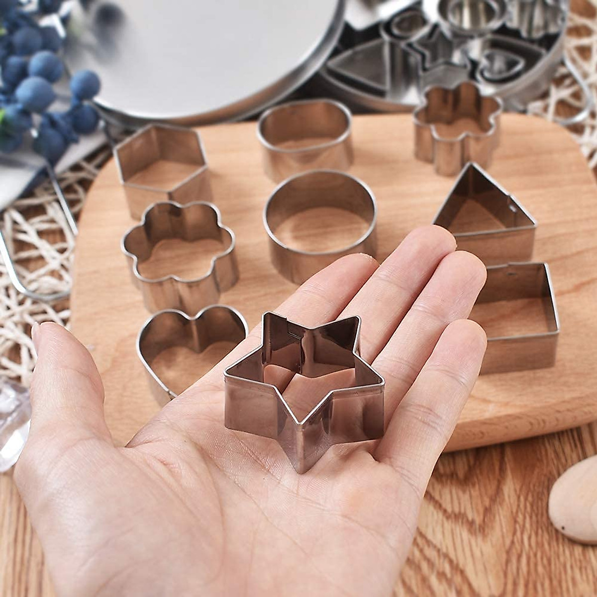 Newk 24PCS Stainless Steel Cookie Cutters for Baking, Heart, Star, Flower, Geometric Shaped Assorted Sizes - Mini Biscuit Cutters
