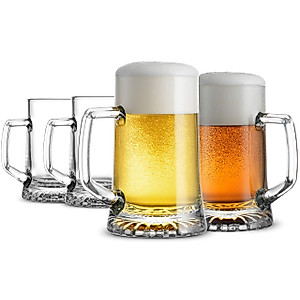 Bormioli Rocco 4-Pack Solid Heavy Large Beer Glasses with Handle - 17.1/4 Ounce Glass Steins, Traditional Beer Mug glasses Set, Perfect Coffee - Tea Glass, Everyday Drinking Glasses, Cocktail Glasses