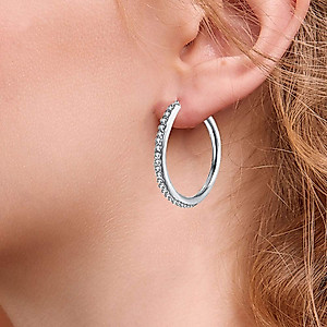 YUQIGG Silver Hoop Earrings, Fashion CZ Cubic Zirconia Rhinestone Hoops White Gold Plated Hoop Earrings for Women Gifts 1.38in