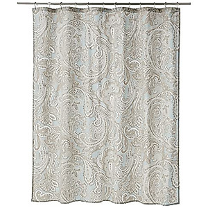 Madison Park Ronan Design Organic Cotton Fabric Long Shower Curtain, Paisley Classic Shower Curtains for Bathroom, 72 X 72, Blue