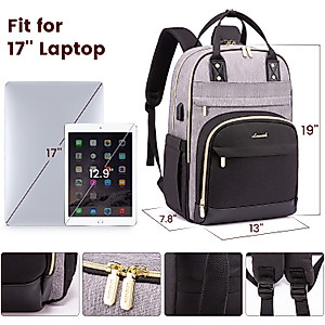 LOVEVOOK Laptop Backpack for Women, Fits 17 Inch Laptop Bag, Fashion Travel Work Anti-theft Bag, Business Computer Waterproof Backpack Purse, University Backpacks, Grey-Black-Balck