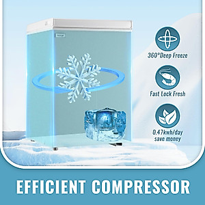 WANAI 3.5 Cu.Ft Deep Freezer Mini Chest Freezer Small Freezer with Top Open Door and Removable Storage Basket, 7 Gears Temperature Control, Energy Saving, for Office Dorm or Apartment White