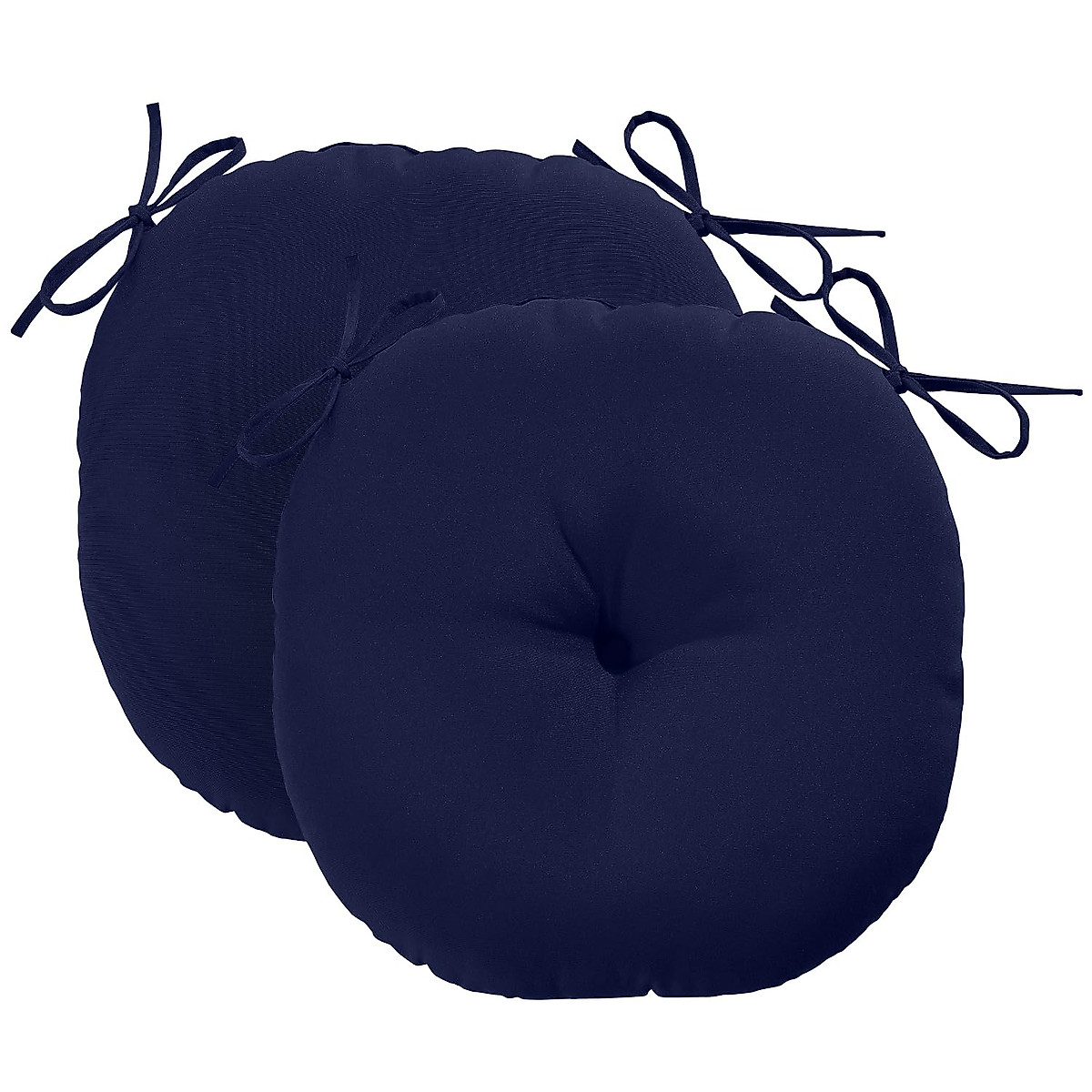 downluxe Bistro Chair Cushions for Patio Furniture, Water-Resistant Round Outdoor Chair Cushions Set of 2 with Non-Slip Ties, 15" x 15", Navy
