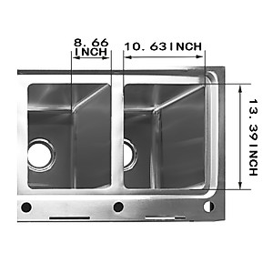Qian Kun Industrial Grade Left-Hand Utility Sink Station with 304 Stainless Steel Double Bowl - 39.3x19.7x35.4Inch - NSF Certified - Ideal for Outdoor, Commercial, Garage, and Kitchen Use