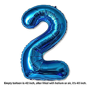 40 Inch Jumbo Blue Number 2 Balloon Giant Balloons Prom Balloons Helium Foil Mylar Huge Number Balloons for Birthday Party Decorations/Wedding/Anniversary
