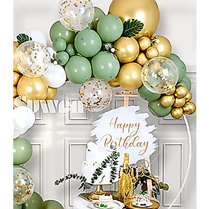 SUWEN 157PCS DIY Olive Green Balloon Arch Garland Kit Lime Green Gold Metallic White Latex Balloon Decorations for Birthday Baby Shower Party Decor