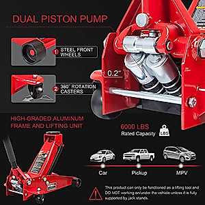 BIG RED ATZ830023R Torin Hydraulic Heavy Duty Steel Service/Floor Jack with Dual Piston Quick Lift Pump, 3 Ton (6,000 lb) Capacity, Red