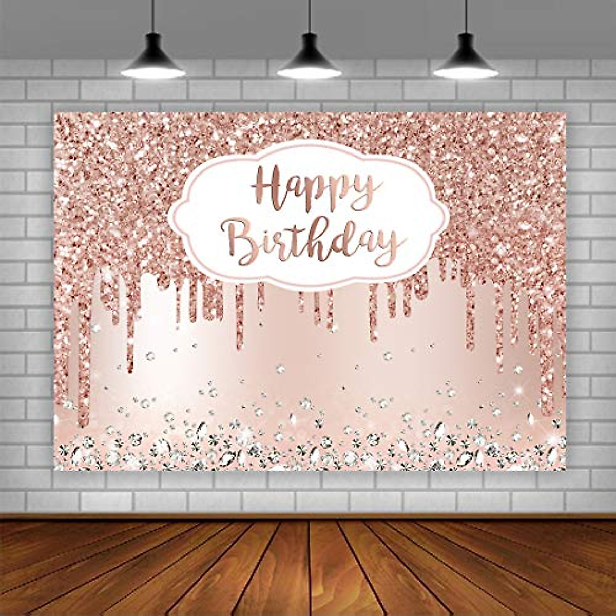 Lofaris Rose Golden Birthday Party Backdrop Glitter Diamonds Happy Birthday Background Girls Sweet 16 18th 21th Birthday Party Decorations Photo Booth Props5x3ft