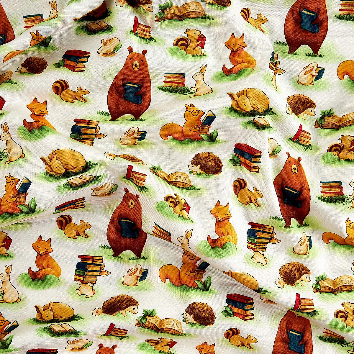 Paintbrush Studios Forest Fables Animals & Books White, Quilting Fabric by the Yard
