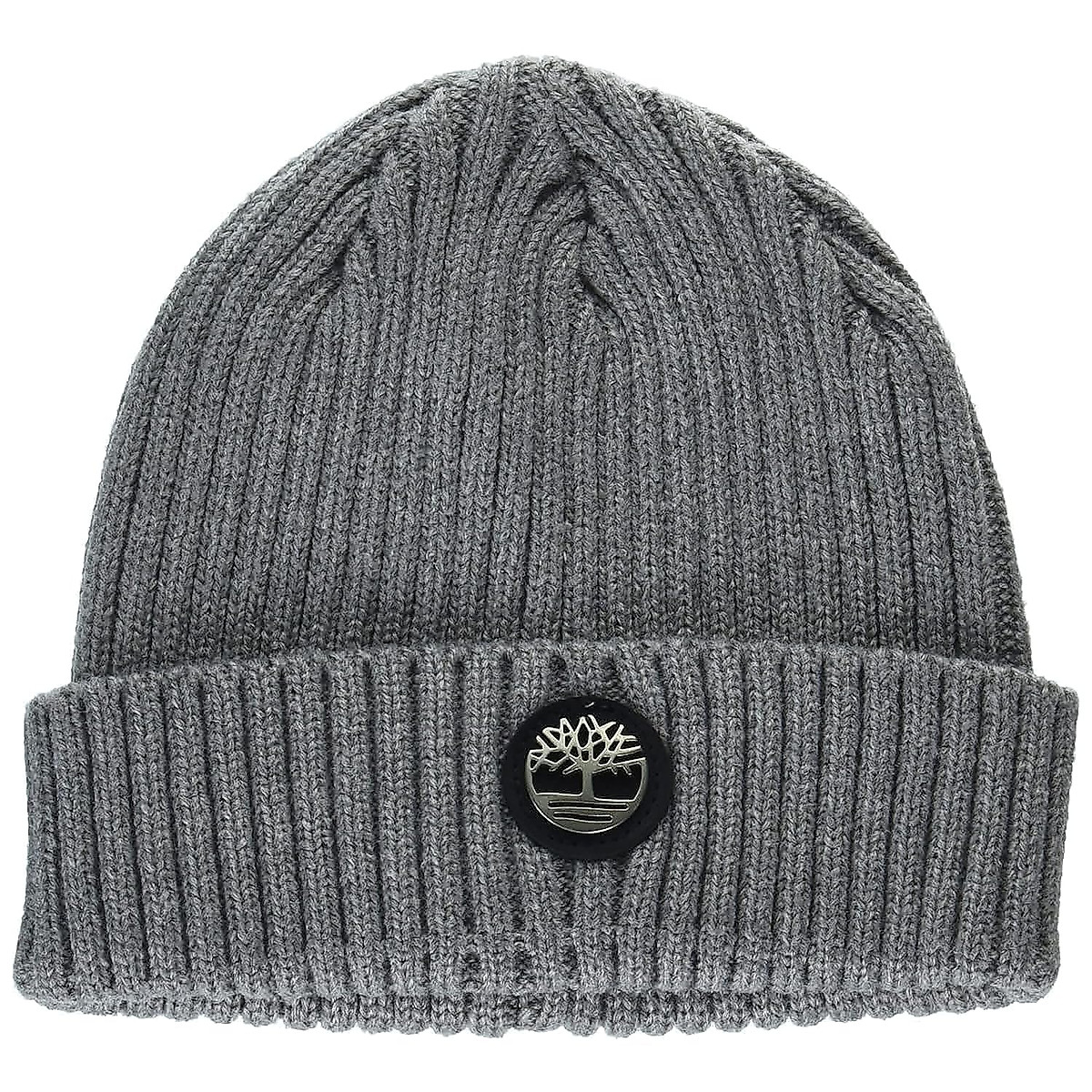 Timberland Men's Ribbed Watch Cap with Logo Plate, Light Grey Heather, One Size