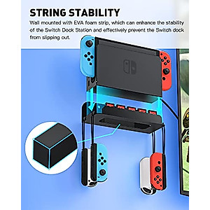 ZAONOOL Wall Mount for Nintendo Switch and Switch OLED, Wall Mount Kit Shelf Stand Accessories with 5 Game Card Holders and 4 Joy Con Hanger, Safely Store Your Switch Console Near or Behind TV (Black)
