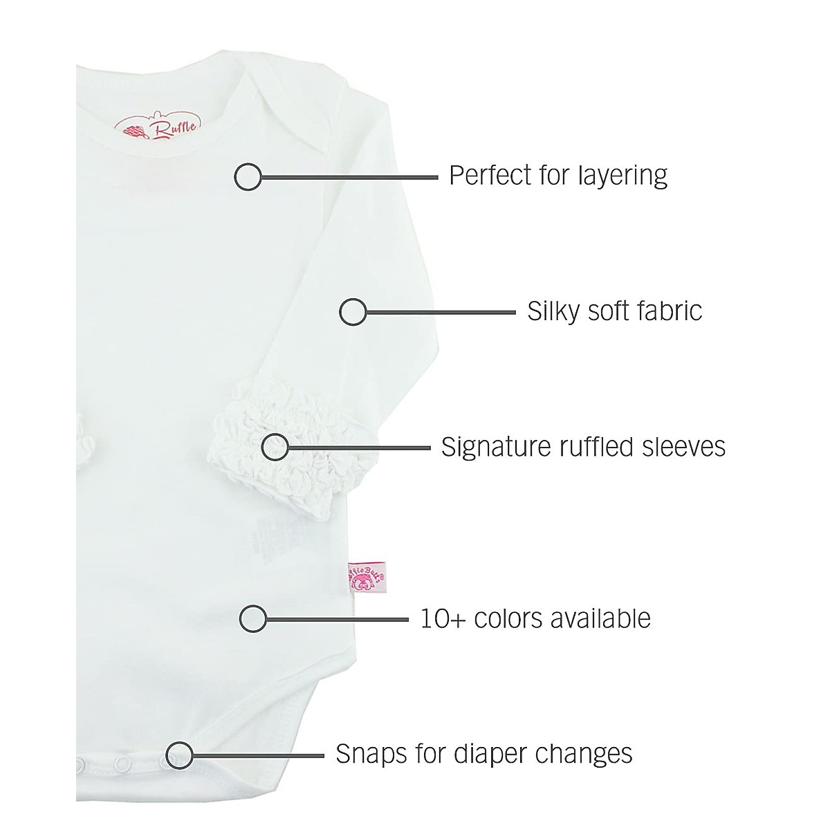 White Ruffled Long Sleeve Layering Bodysuit - 12-18m