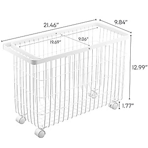 Yamazaki Home Tower Small Rolling Laundry Basket Metal Hamper Cart With Wheels And Handle, 14.8" - Steel - 9.8 Gallons, 35 Liters