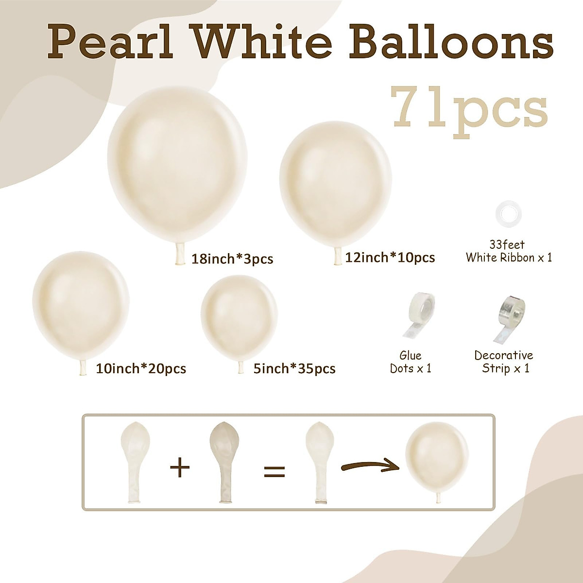 Pearl White Balloons, Double Stuffed White Balloons Different Sizes 5/10/12/18 Inch Pearl Balloon Arch Garland Kit for Wedding Engagement Bridal Baby Shower Birthday Party Decorations…